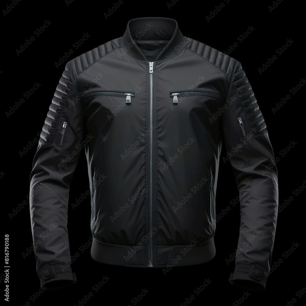 black Blank jacket bomber in front view isolated on black background ...