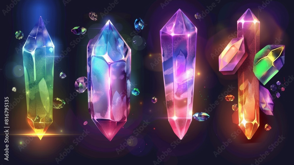 The rainbow crystal light set is isolated on a transparent background ...