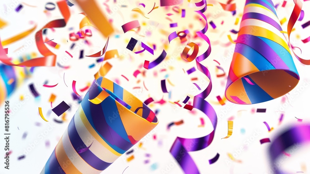 Cone explosion and gold serpentine emoticon render. Funny carnival ...