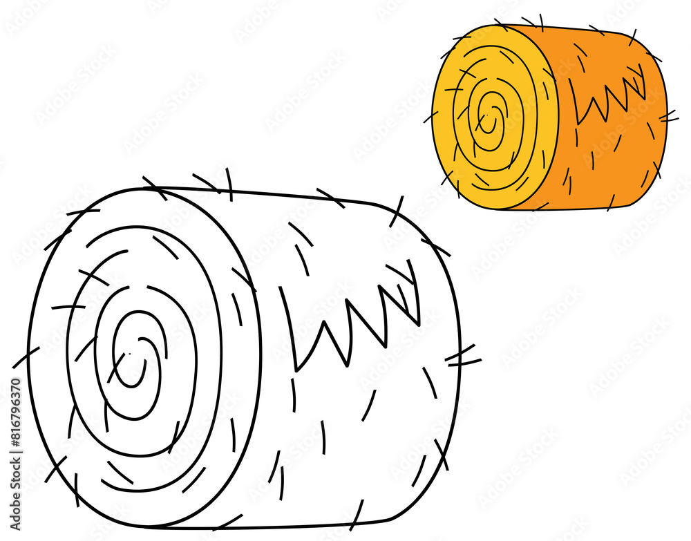 Cartoon scene with farm stack or roll of hay nature harvest agriculture ...