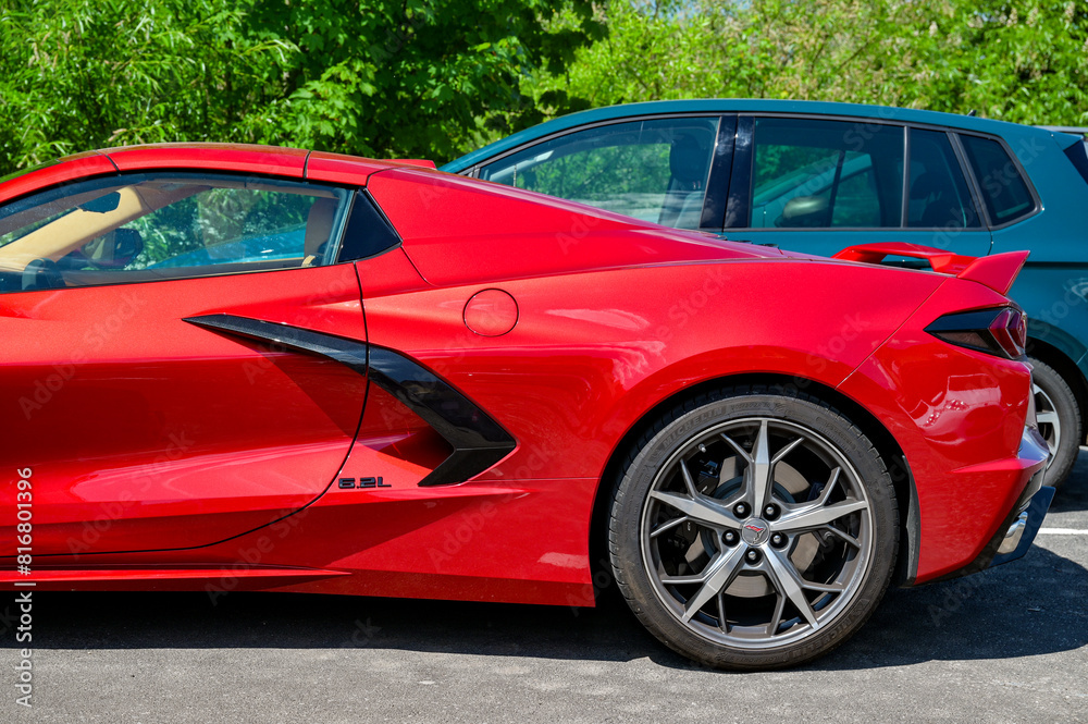 Red Chevrolet Corvette C8 (since 2020) Super sports car with mid-engine ...