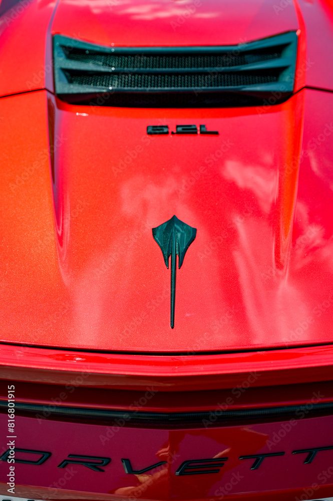 Red Chevrolet Corvette C8 (since 2020) Super sports car with mid-engine ...