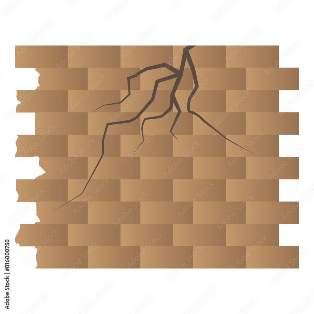 Broken brick wall, Wall crack black silhouettes on bricks wall. Surface ...