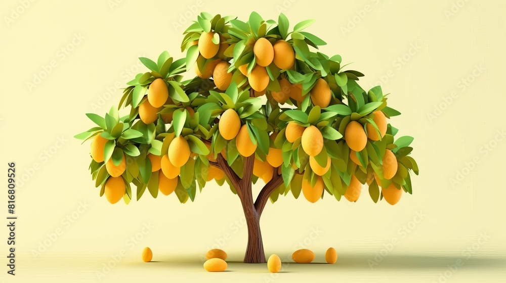 Sleek mango tree with fruits flat design side view tropical yield theme ...