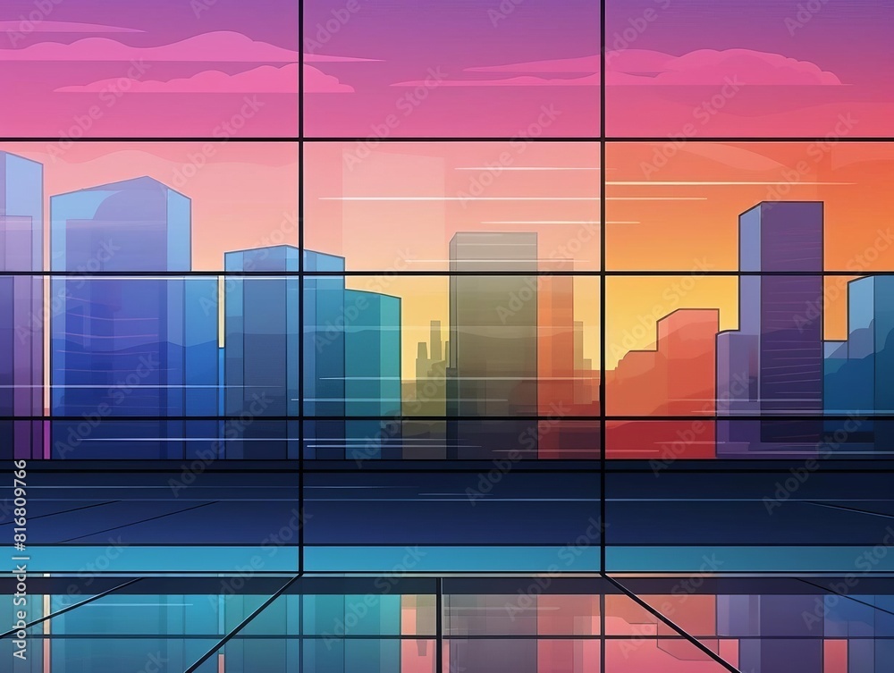 Smart glass window panorama flat design side view intelligent building ...