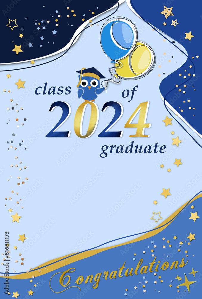 Class of 2024 graduate congratulation template paper cut style blue ...