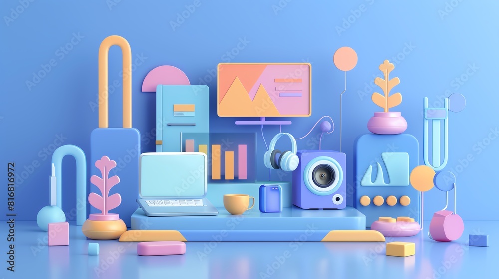 Digital product design flat design, side view, product theme, 3D render ...