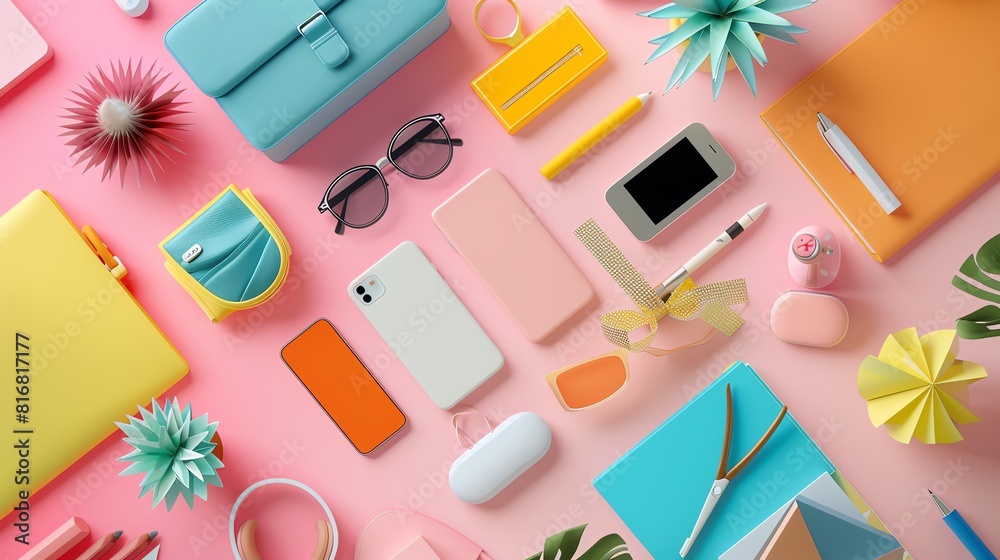 Ecommerce UX design flat design, top view, UX theme, 3D render, Triadic ...