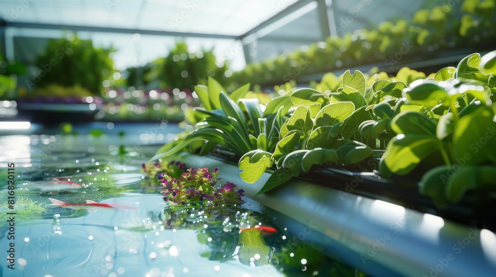 A futuristic aquaponics system combining fish farming with hydroponic ...
