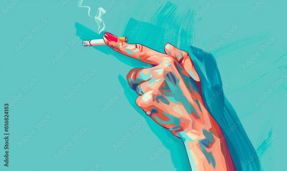 An artistic portrayal of smoking addiction depicted by a hand holding a ...