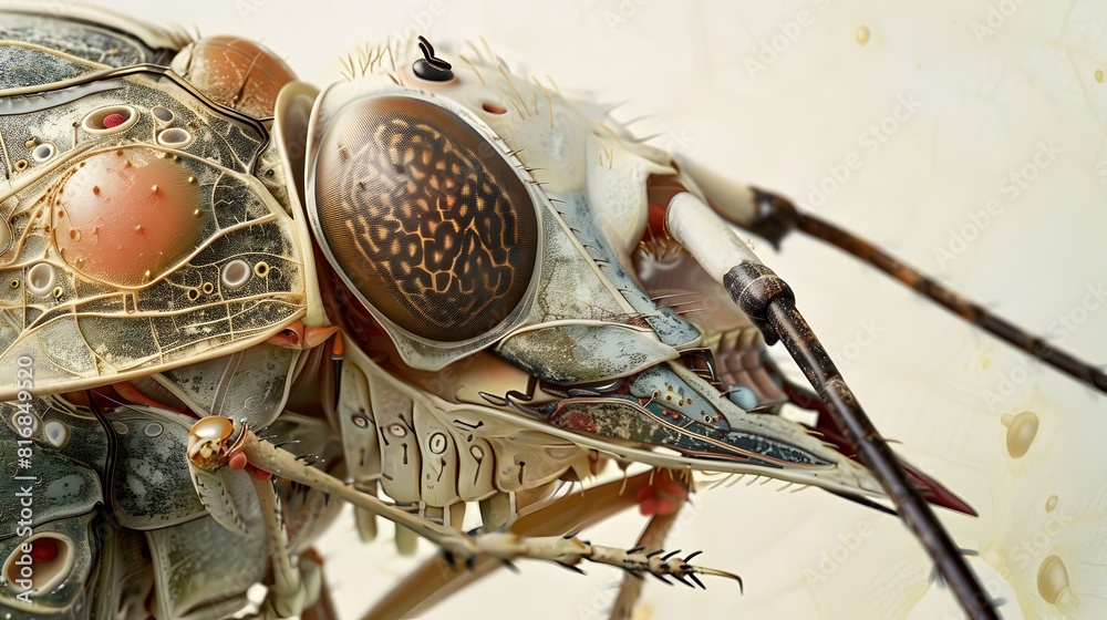 Magnified Anatomy of an Insect Exoskeleton with Compound Eyes and ...