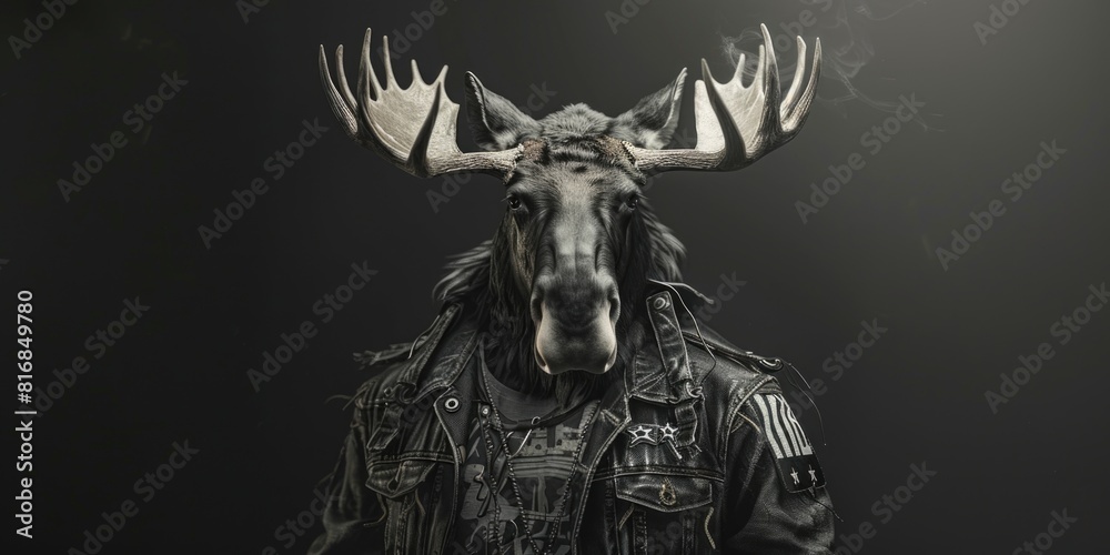 Unique image of a moose in a leather jacket smoking a cigarette. Great ...