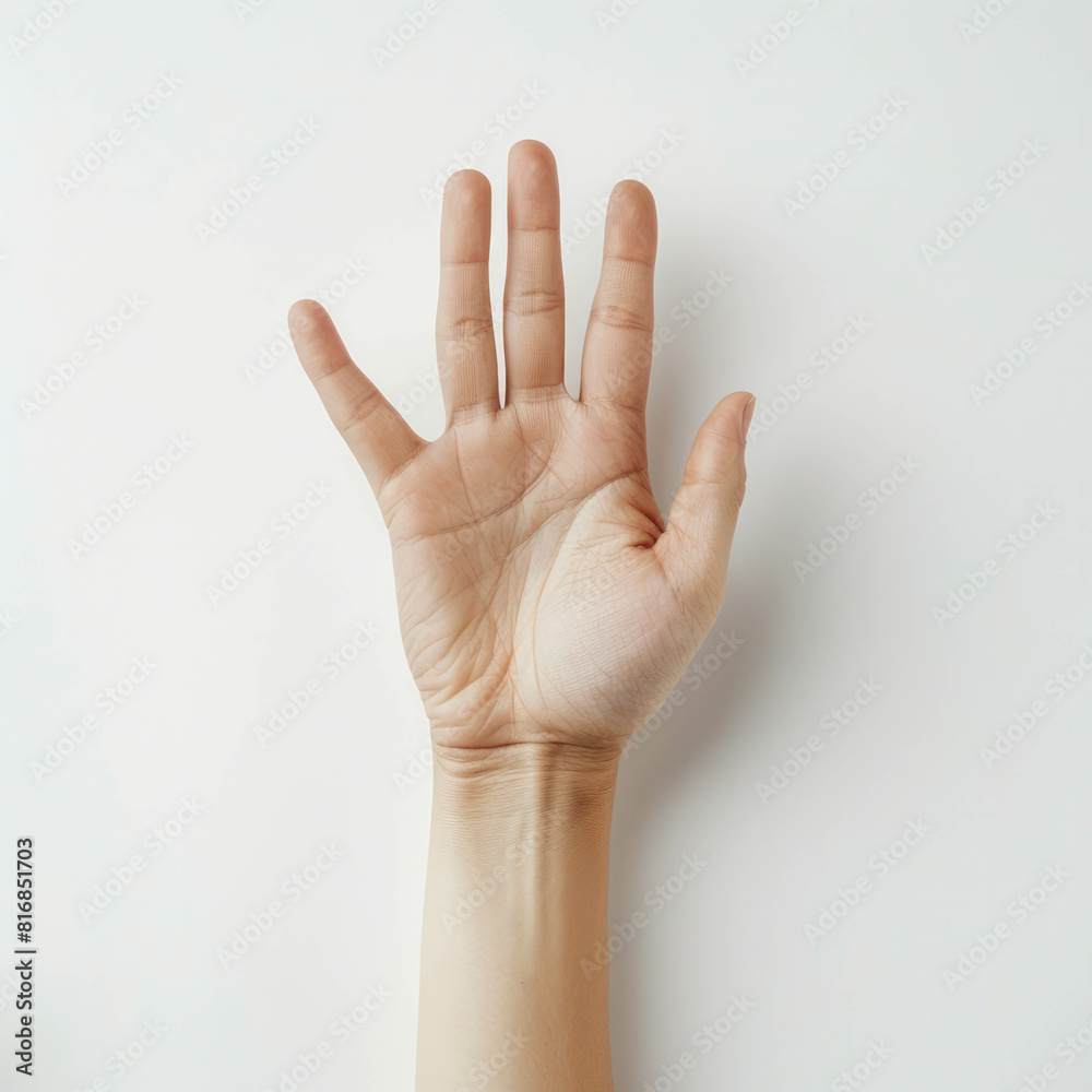 Explore the symbolism of a woman's open palm, depicted from a top view ...