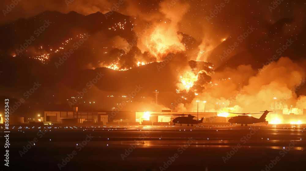 Intense image depicting a military attack on bases using explosives and ...