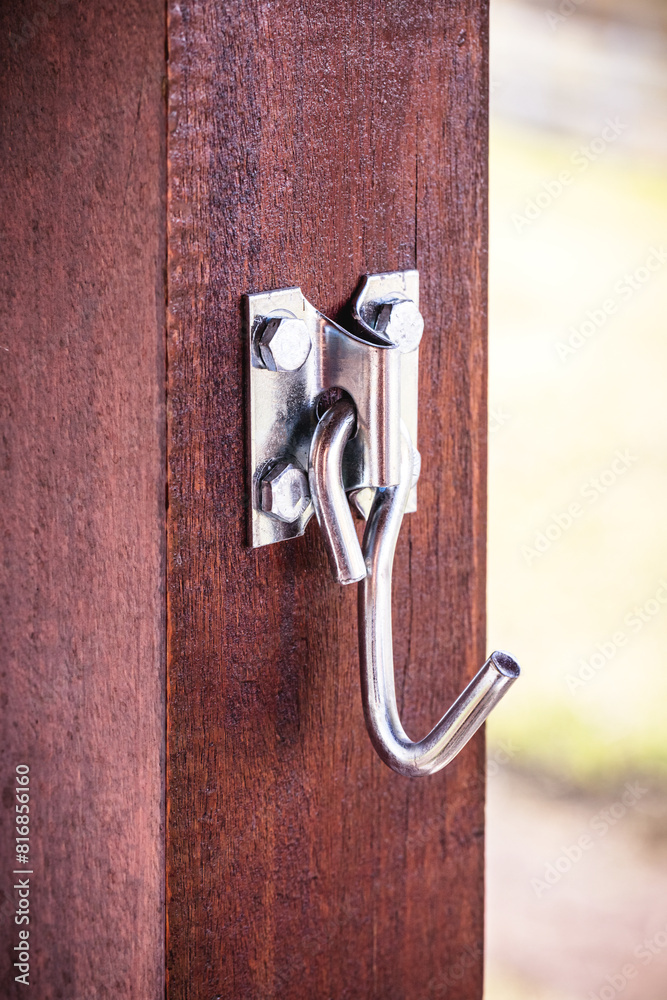 Hook for hammock support, screwed to wooden beam, galvanized metal hook ...