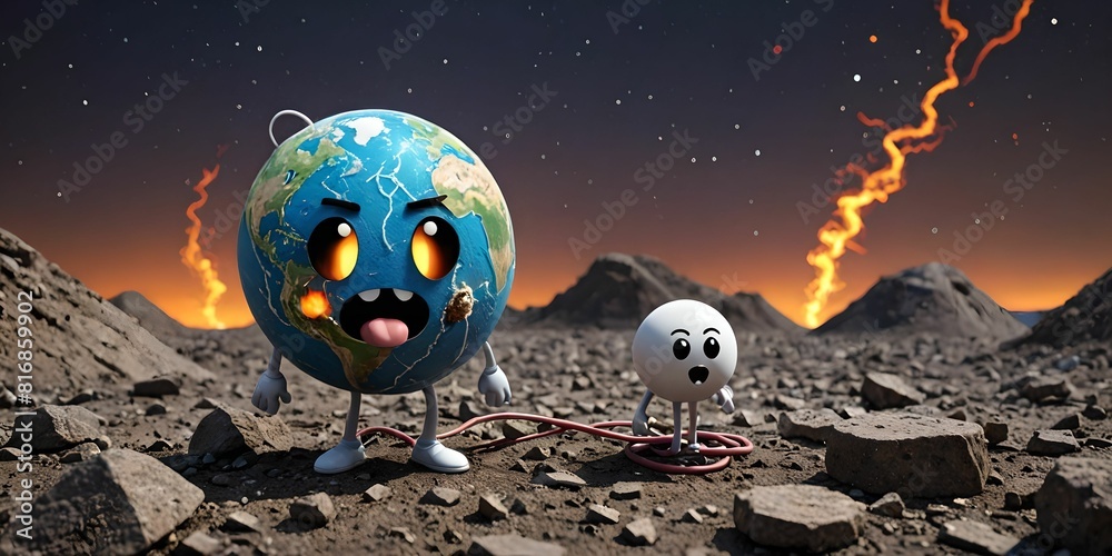 wallpaper representing, in a cartoon, the thinned earth taking refuge ...