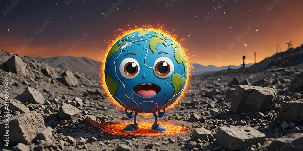 wallpaper representing, in a cartoon, the thinned earth taking refuge ...