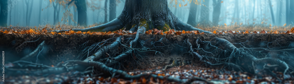 Cross-section illustration of a tree and its extensive root system ...