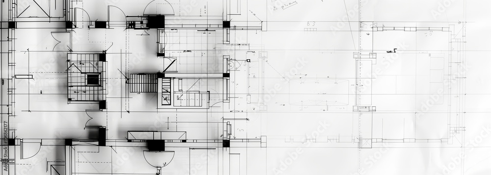 Floor plan, construction planning, blueprint or floor drawing in black ...