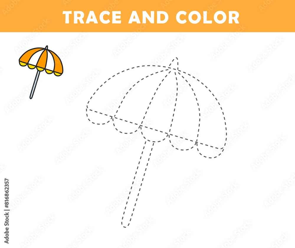 Summer trace and color for children. Handwriting practice. Coloring ...