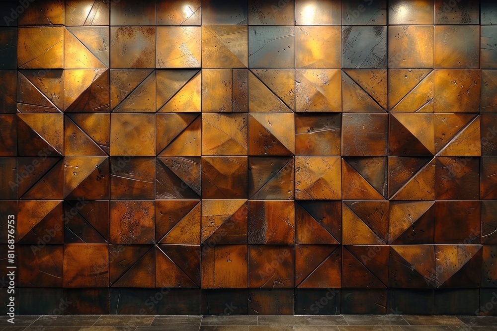abstract wall of wooden tiles with a geometric pattern background ...