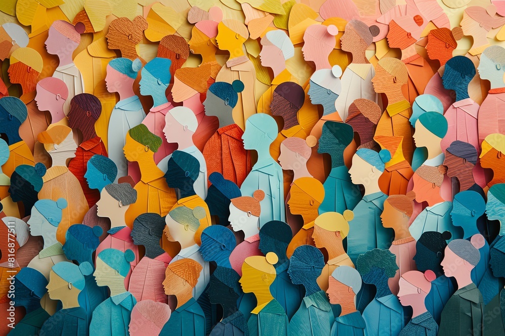 Paper style crowd, mixed group of people, lively color palette Stock ...