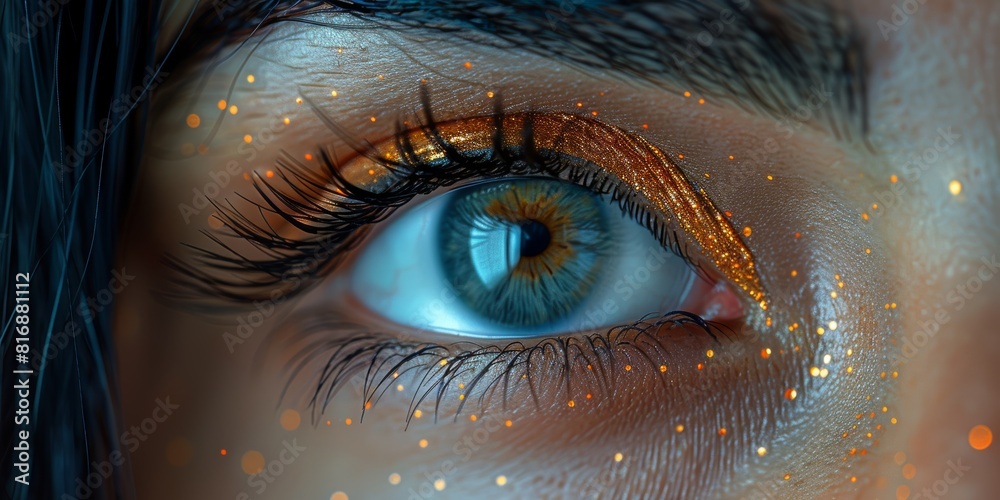 A highly detailed close-up of a human eye with a striking blue iris ...