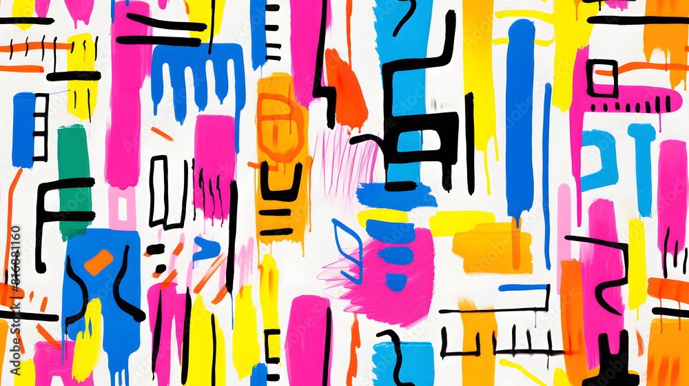 Rainbow neon graphic design pictograms geometric shapes design poster ...