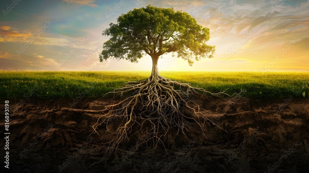 Grounded Growth A Majestic Tree Rooted in the Earth s Embrace Stock ...