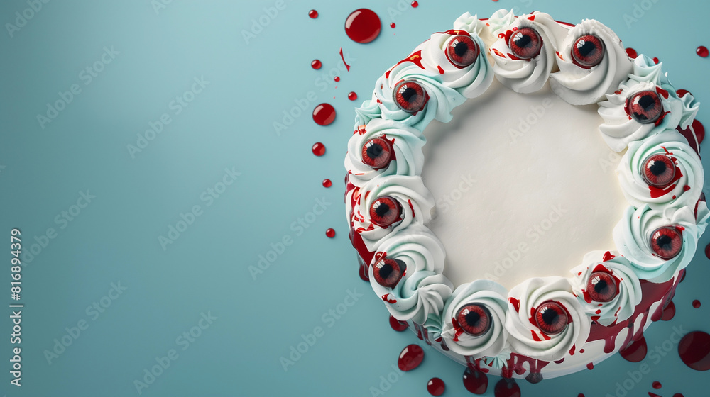 Flatlay Halloween red bloody eyeballs swirl buttercream frosted cake ...