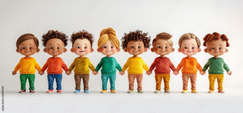 Cute cartoon style clipart of happy multiethnic children holding hands ...