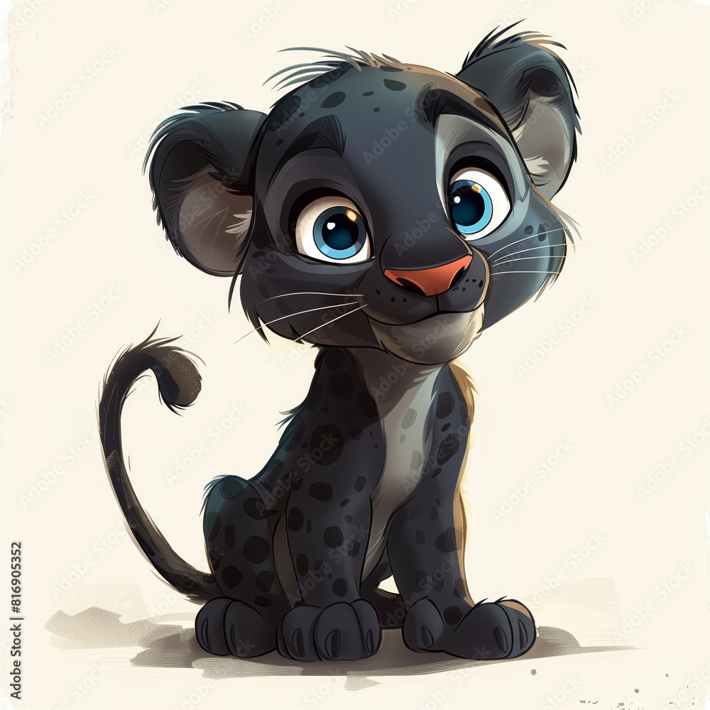 Cute cartoon black panther cub with blue eyes Stock Illustration ...