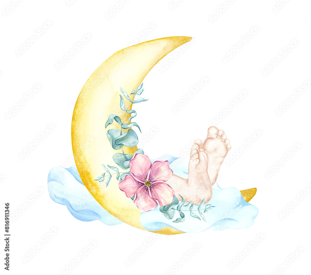 Baby heels for newborns, bottom view of cute feet. Tiny chubby toes ...