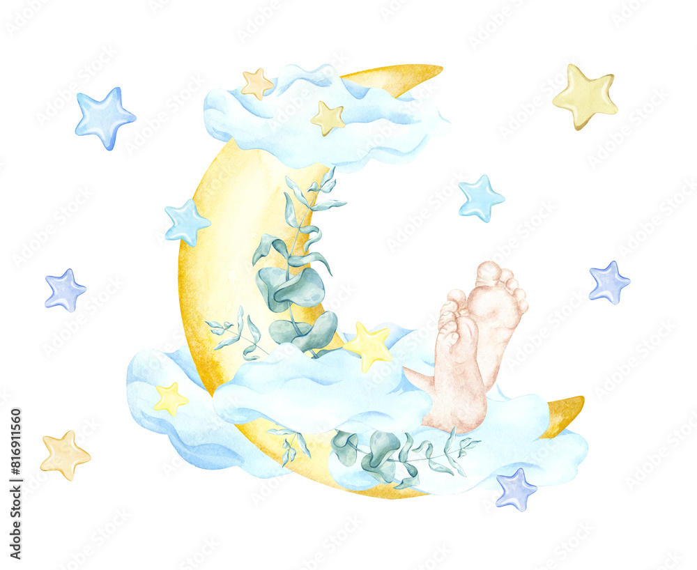 Baby heels for newborns, bottom view of cute feet. Tiny chubby toes ...