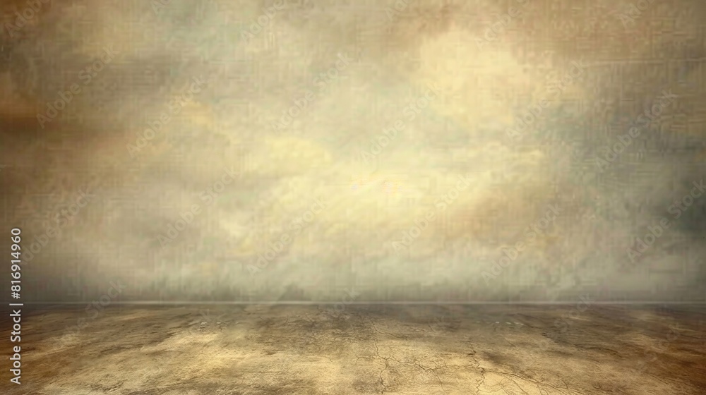 an empty, vintage beige and brown studio background with a floor, dark ...