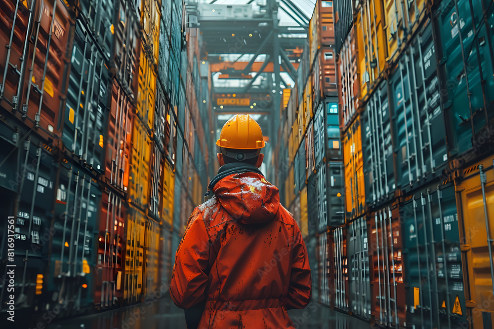 Rows of cargo containers rest atop massive container ships docked at an ...