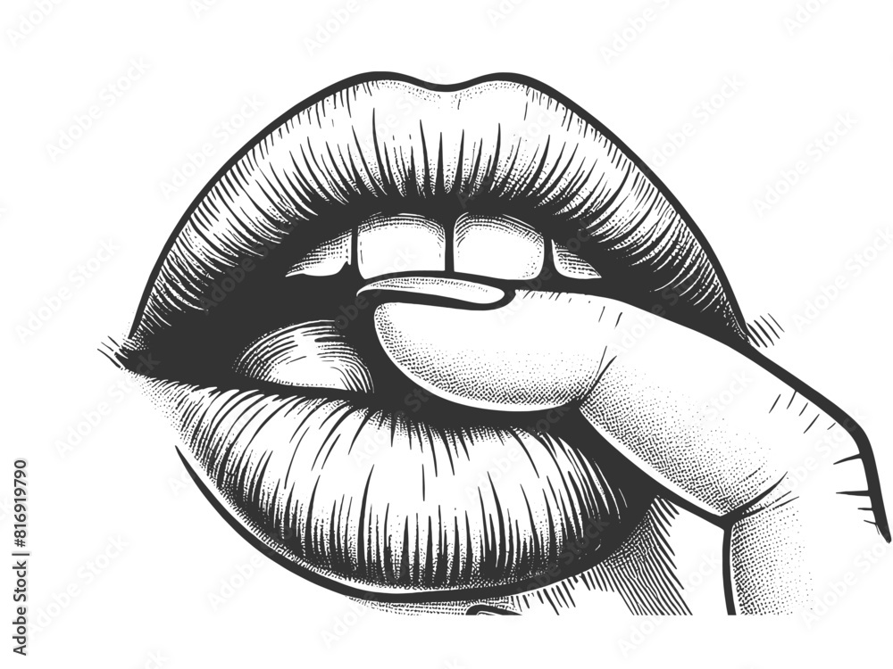 Finger in sensual female lips sketch engraving generative ai fictional ...