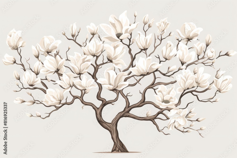 Streamlined magnolia tree in bloom flat design front view southern ...
