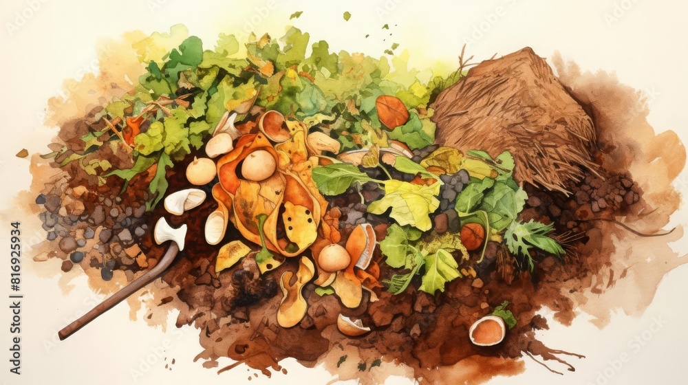 Uncluttered compost pile flat design top view backyard composting theme ...