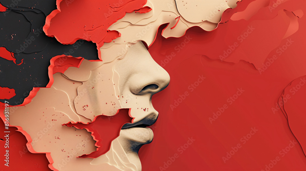 Abstract Female Profile with Red and Beige Layers, Symbolizing ...