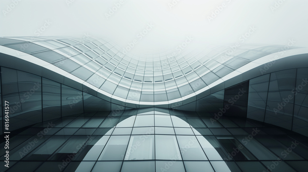 Modern architectural design of a wavy glass building facade shot from a ...