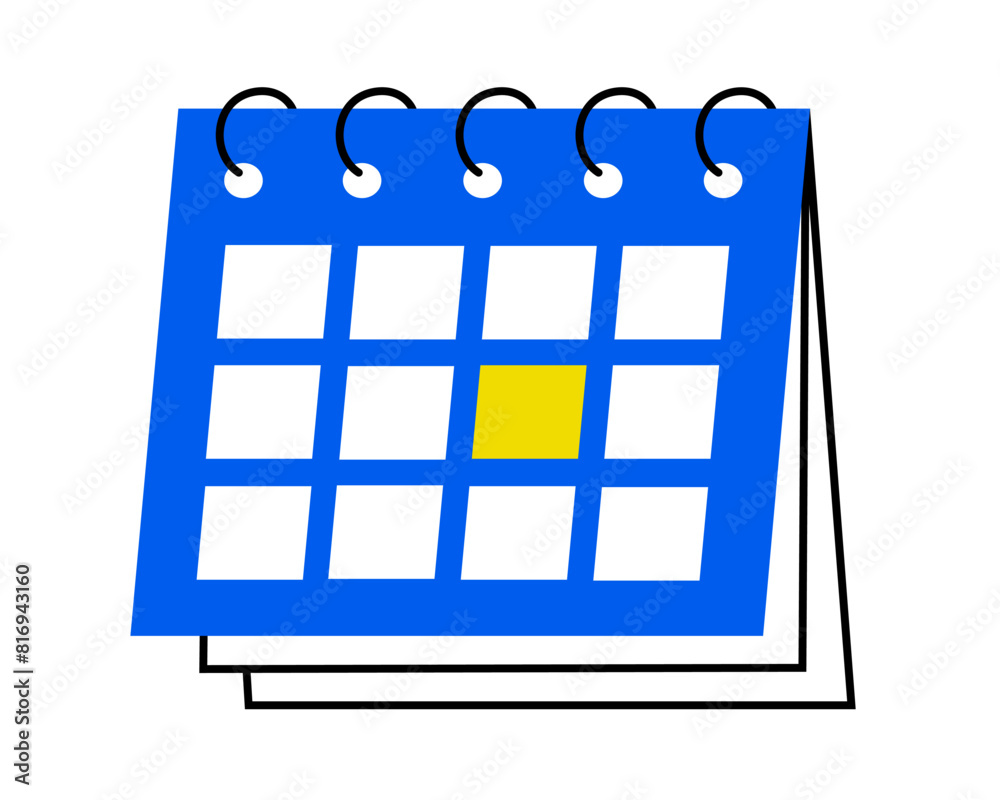 Hand drawn cute illustration of calendar with highlighted date. Flat ...