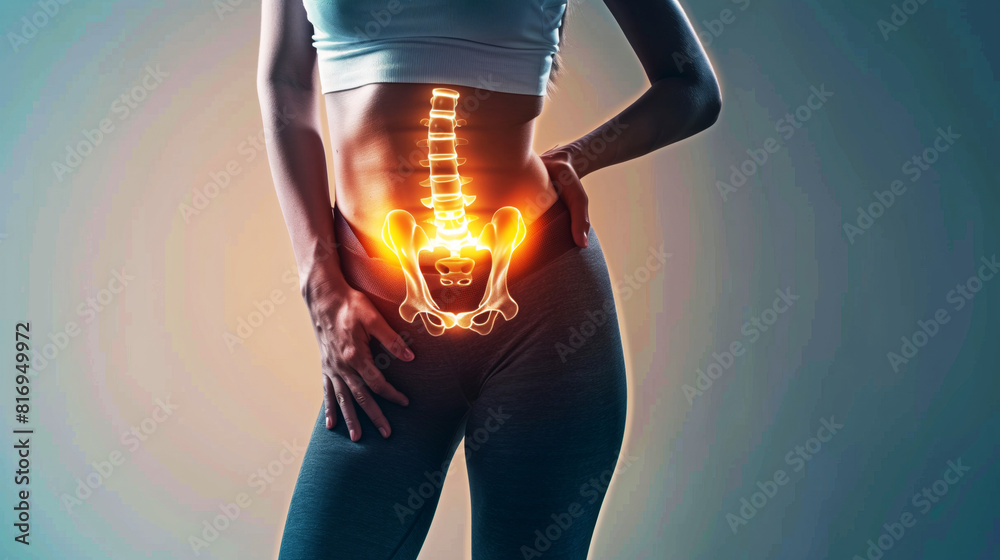 Image of a woman's torso with an illustrated overlay of the spine and ...