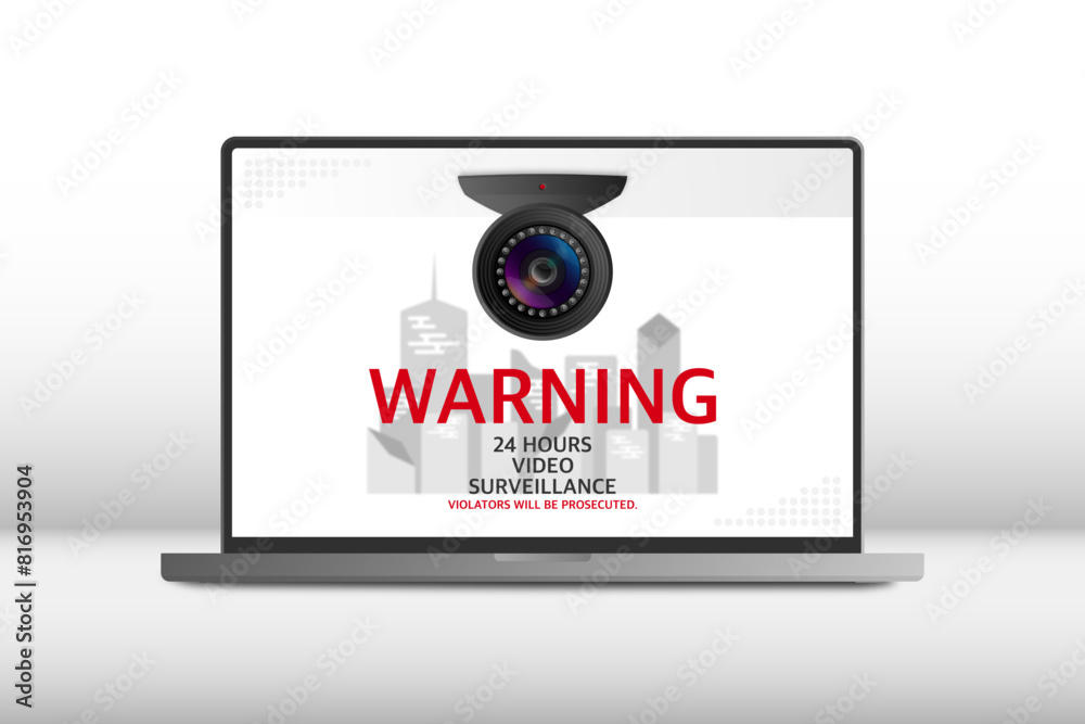 Warning 24 hours video surveillance signs or sticker, CCTV anti crime ...