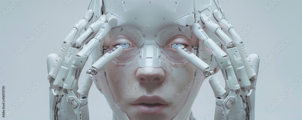 Face and hands front view Refreshed visage and hands in action Robotic ...