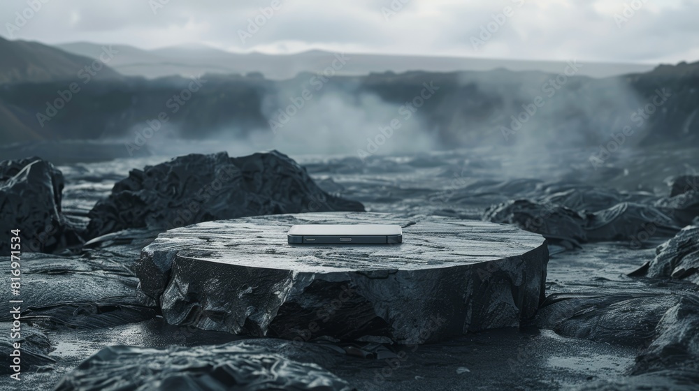 scene shows a mysterious and awe-inspiring landscape with a solid ...