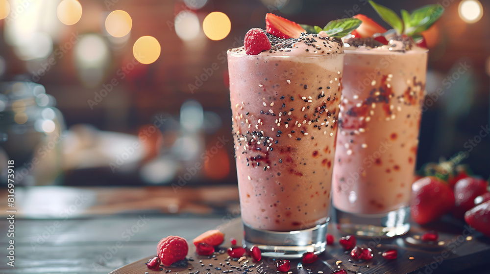raspberry milkshake smoothie in a glass with chunks of fruit , milk ...