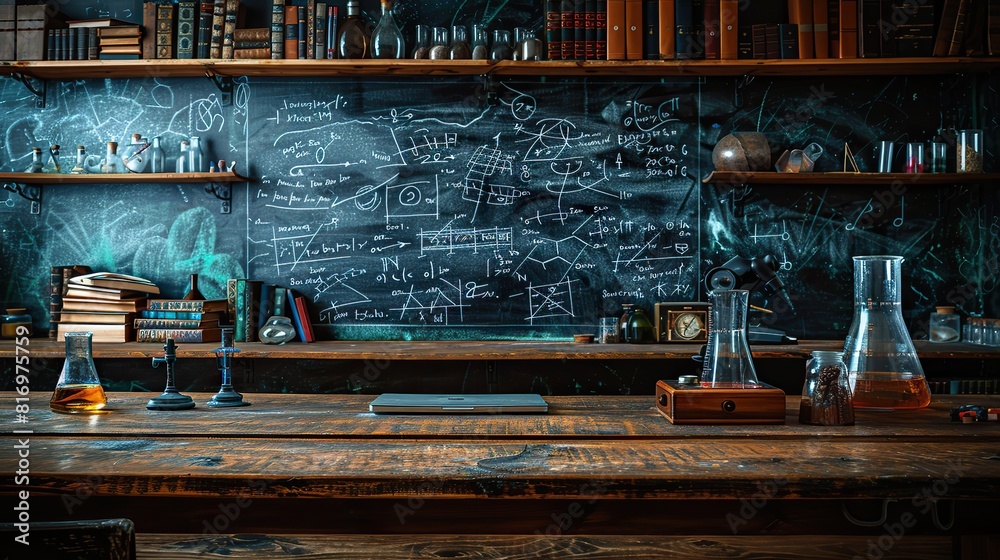 A chalkboard filled with handwritten mathematical equations or ...