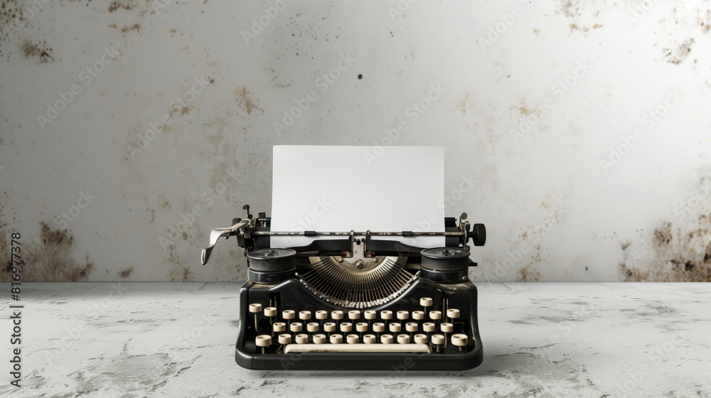 A vintage manual typewriter with a blank sheet of paper placed on a ...