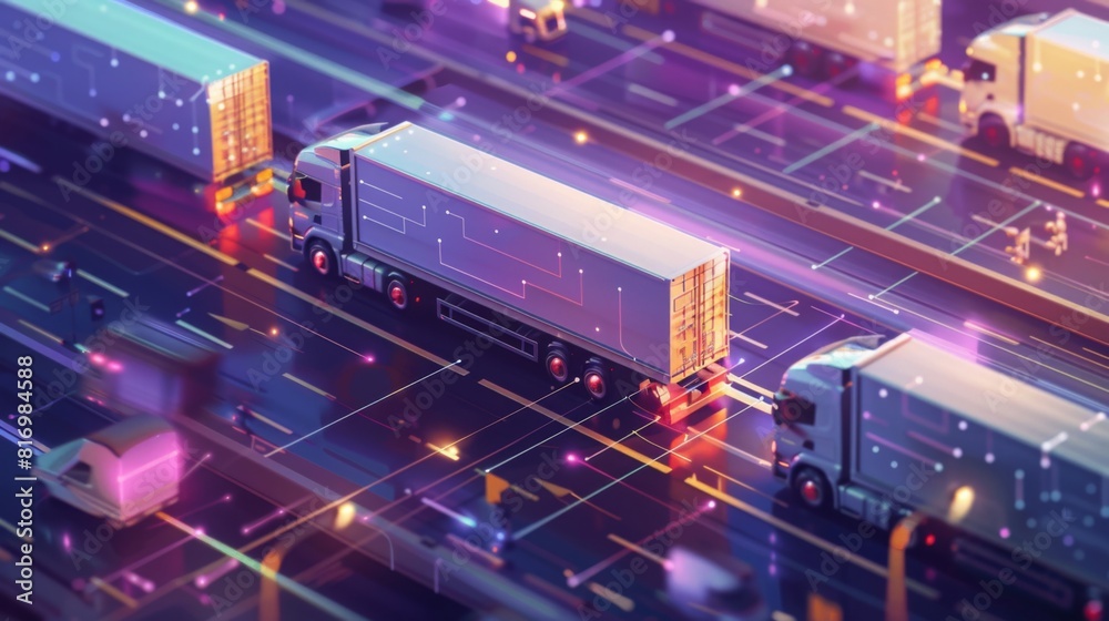 Design a scene of a digital freight management platform streamlining logistics processes, with ...